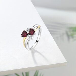 Gem Stone King 925 Silver and 10K Yellow Gold Red Rhodolite Garnet and White Lab Grown Diamond Ring For Women (1.12 Cttw, January Birthstone, Heart Shape 5MM, Size 5)