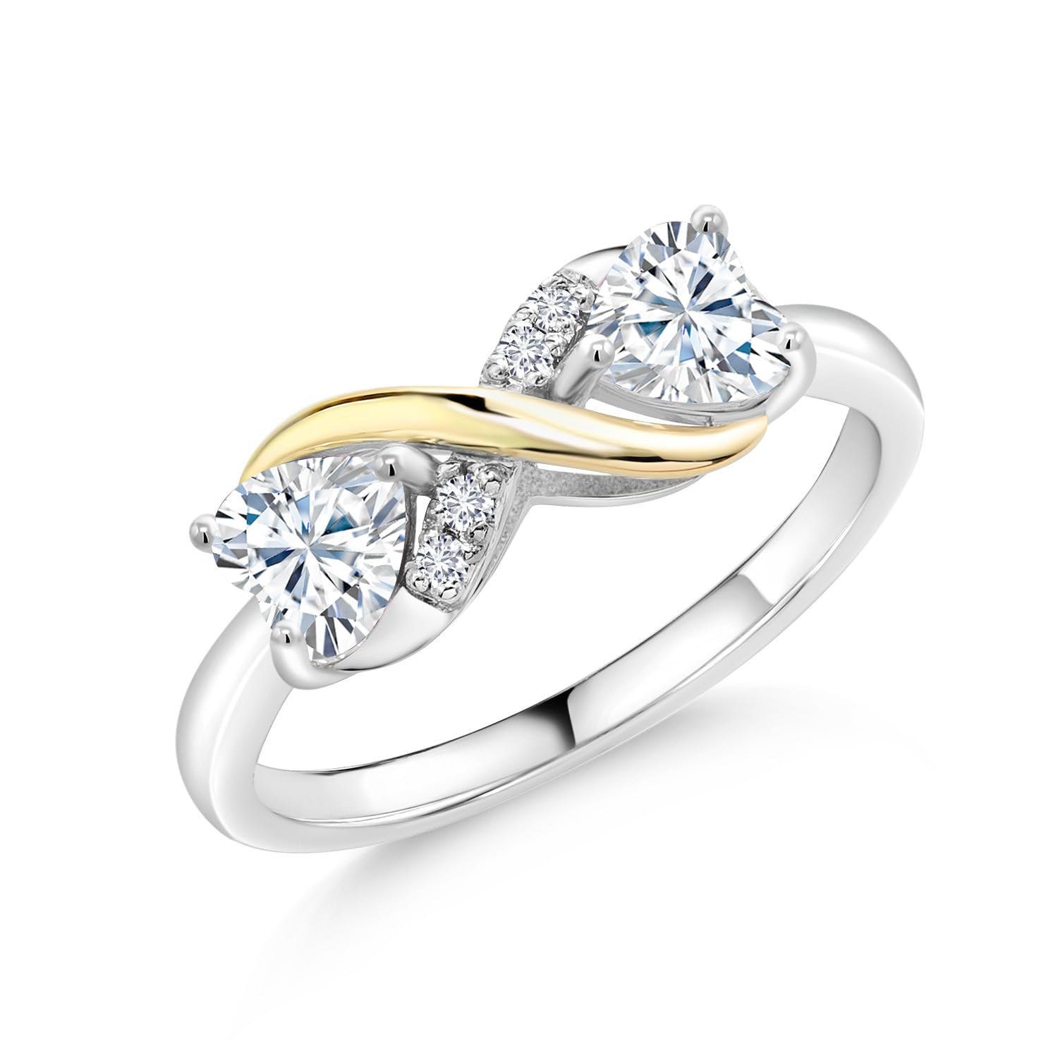 925 Sterling Silver and 10K Yellow Gold Forever Classic Moissanite from Charles & Colvard Women Ring (1.04 Cttw, Heart Shape 5MM, Available in size 5, 6, 7, 8, 9)