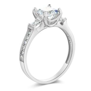 Wellingsale Ladies Solid 14k White Gold Polished CZ Cubic Zirconia Princess Cut Three 3 Stone Engagement Ring - Size 6