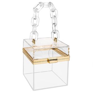 women acrylic clutch purse, clear square box, transparent stadium-approved bag, evening party dinner handbag medium