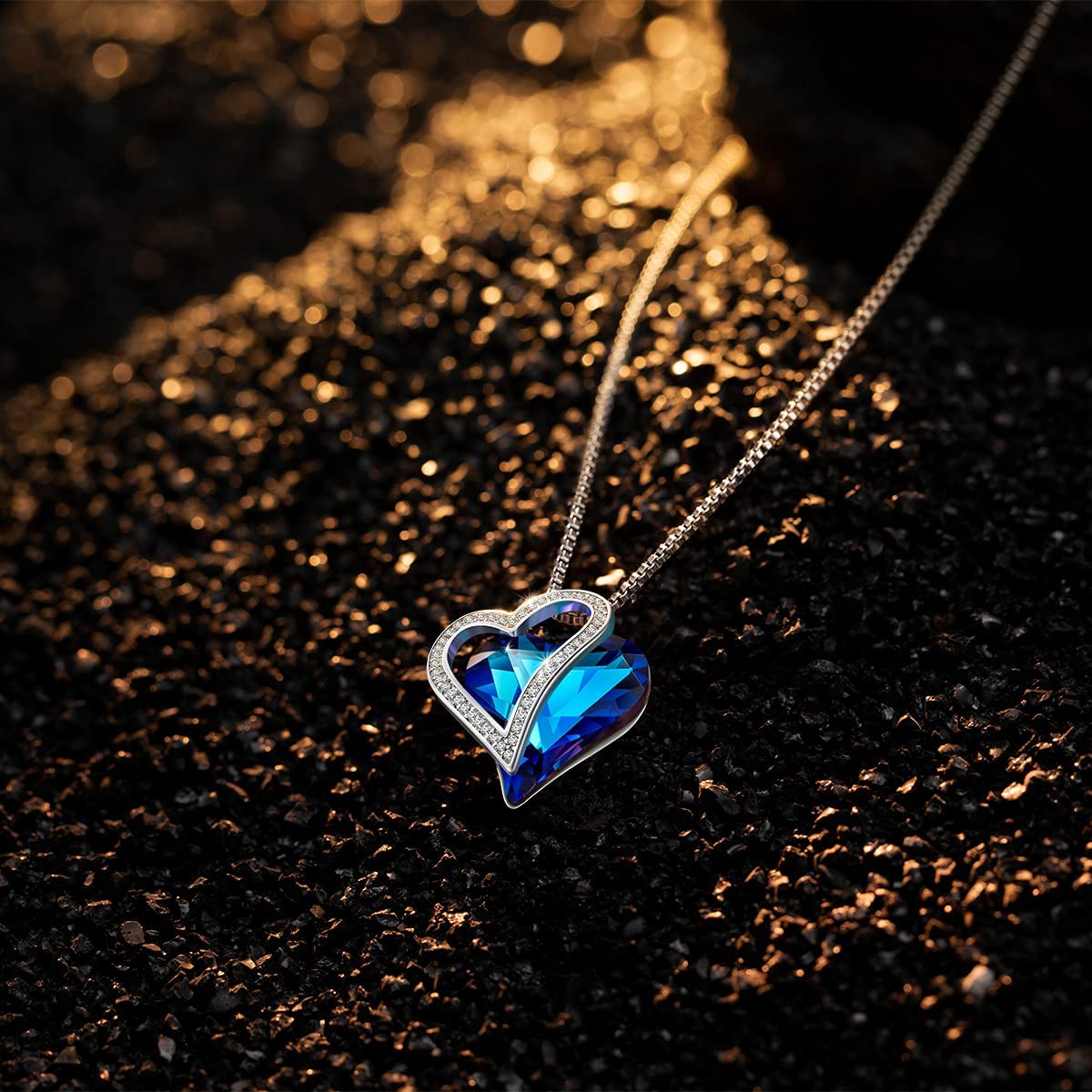 Sumonyo Love Heart Pendant Necklaces for Women Crystals Jewelry Gifts for Women Her Girlfriend Mother's Wife Christmas Birthday Anniversary Valentines Day Sapphire Blue