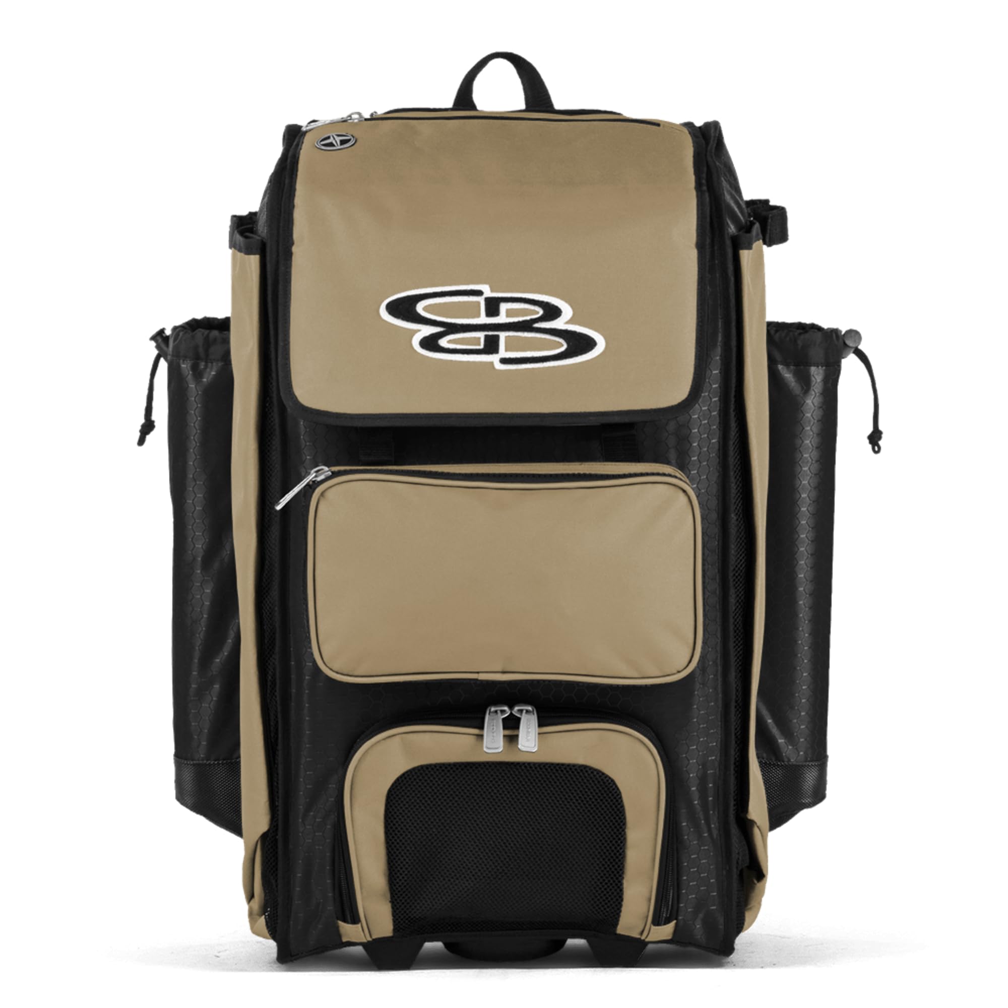 Boombah Catchers Superpack Hybrid Rolling Bat Bag - Black/Vegas Gold - Wheeled & Backpack Version