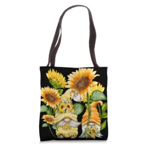 unique sunflower gnome for women men and hippies floral tote bag