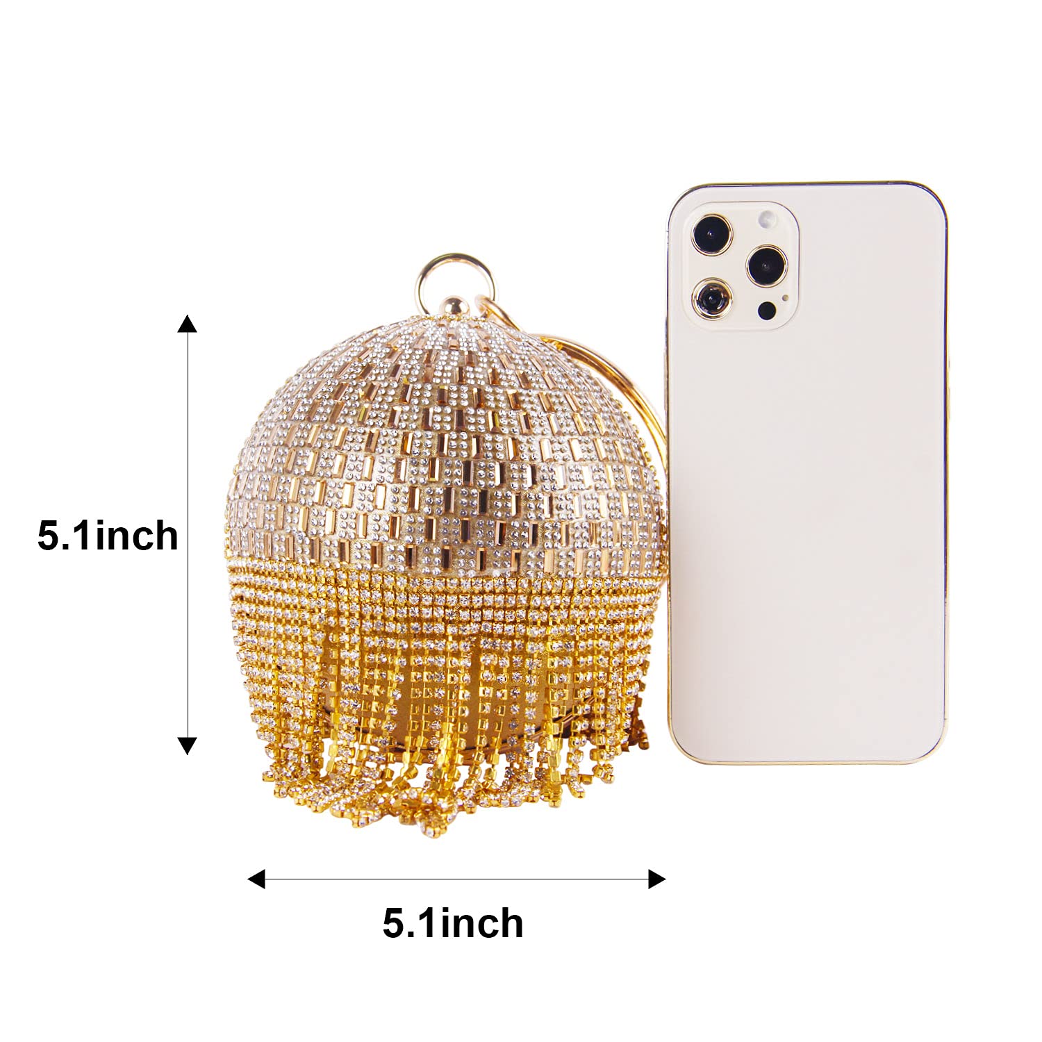 Lanpet Women Round Ball Crystal Evening Clutch Purse Tassel Wedding Party Handbags,Gold