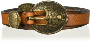 frye women's 15mm leather belt, tan tooling, large