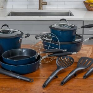 Paula Deen DFCW12SB Family 14 Piece Ceramic Non-Stick Cookware Set 100% PFOA-Free and Induction Ready Savannah Blue