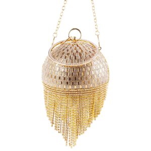 Lanpet Women Round Ball Crystal Evening Clutch Purse Tassel Wedding Party Handbags,Gold