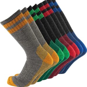 cerebro merino wool socks for men, cushioned mid-calf socks moisture wicking men's hiking socks for home, trekking, outdoors (4pairs yellow+green+red+blue)