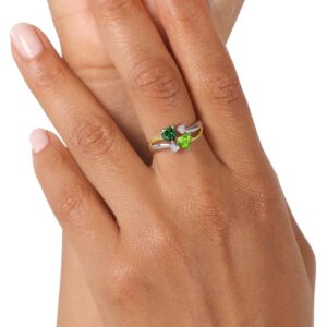 Gem Stone King 925 Silver and 10K Yellow Gold Green Nano Emerald and Green Peridot and White Lab Grown Diamond Ring For Women (1.02 Cttw, May Birthstone, Heart Shape 5MM, Size 8)