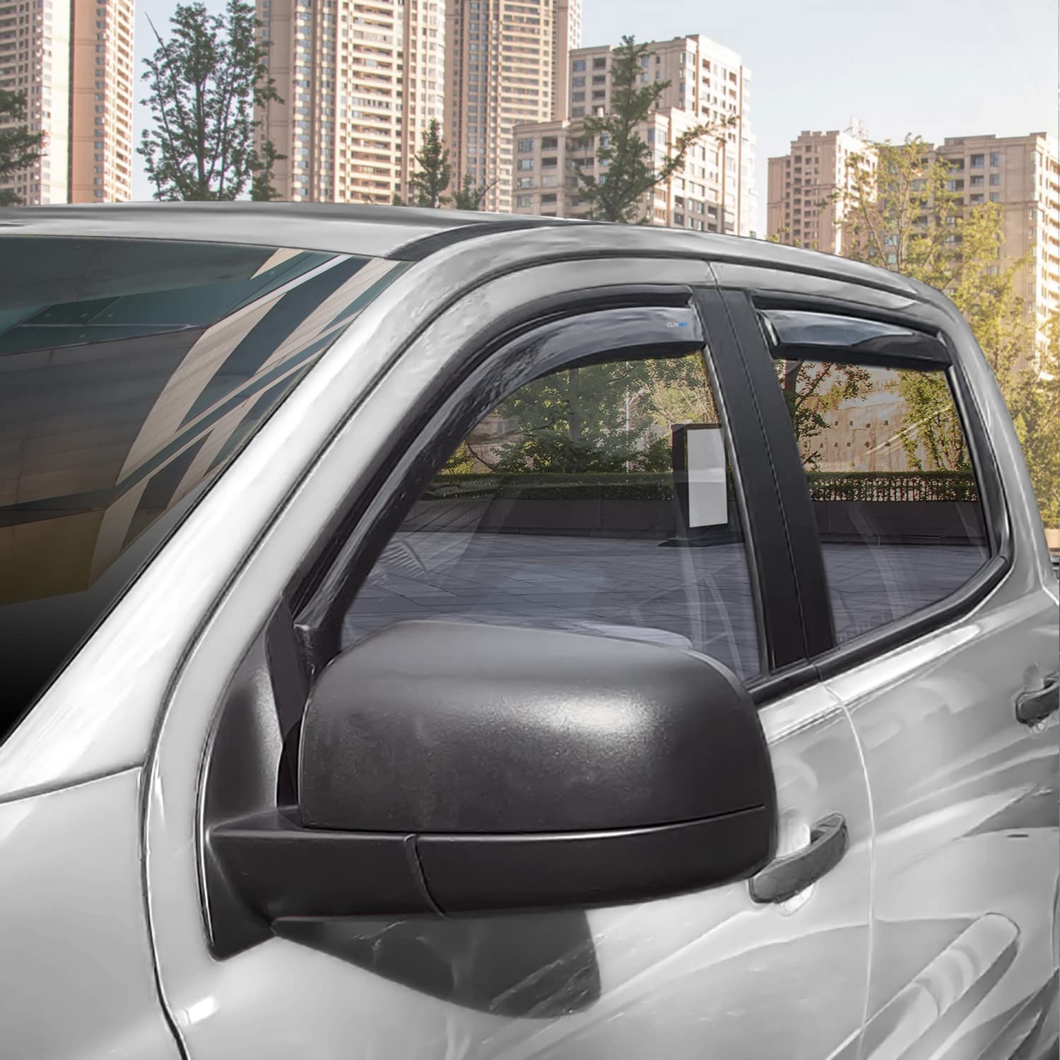 CLIM ART in-Channel Incredibly Durable Rain Guards for Ford Ranger 2019-2023 SuperCrew, Original Window Deflectors, Vent Deflector, Vent Window Visors, Dark Smoke, Truck Accessories, 4pcs - 619124LP