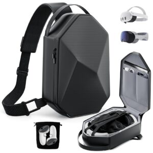 annapro carrying case for meta quest 3/quest 2/vision pro/pico 4, hard travel case compatible with kiwi design/bobovr elite battery strap and controllers accessories, crossbody shoulder backpack