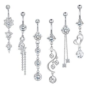 drperfect 14g belly button rings dangle for women surgical steel navel rings body piercing jewelry