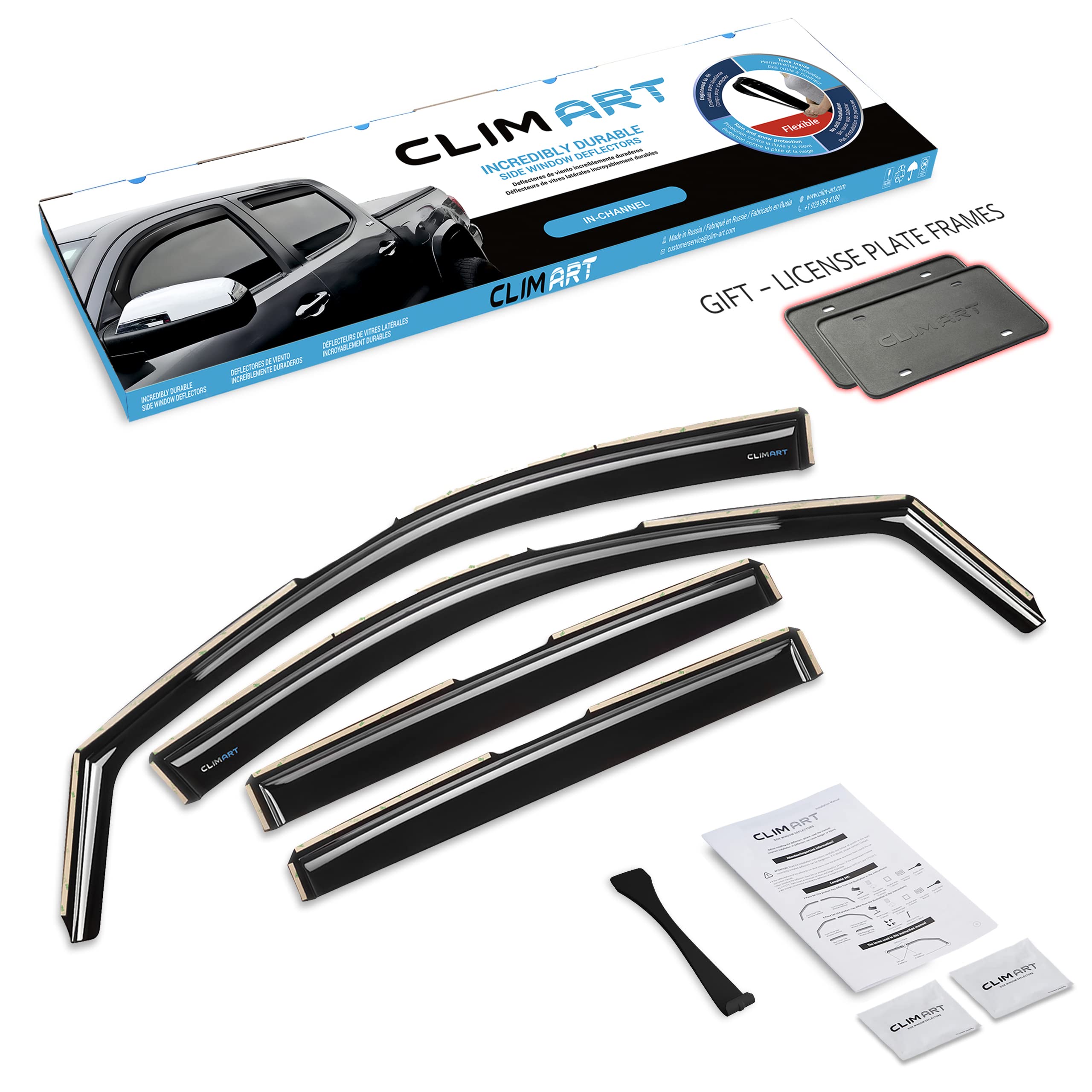 CLIM ART in-Channel Incredibly Durable Rain Guards for Ford Ranger 2019-2023 SuperCrew, Original Window Deflectors, Vent Deflector, Vent Window Visors, Dark Smoke, Truck Accessories, 4pcs - 619124LP