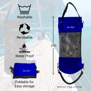 Deluxe Recycles Portable Mesh Trash Bag for Boat - Washable Leakproof Outdoor Garbage Bags for Boat, Kayak or Camper – Lightweight & Large Capacity Bin Bag (Blue)