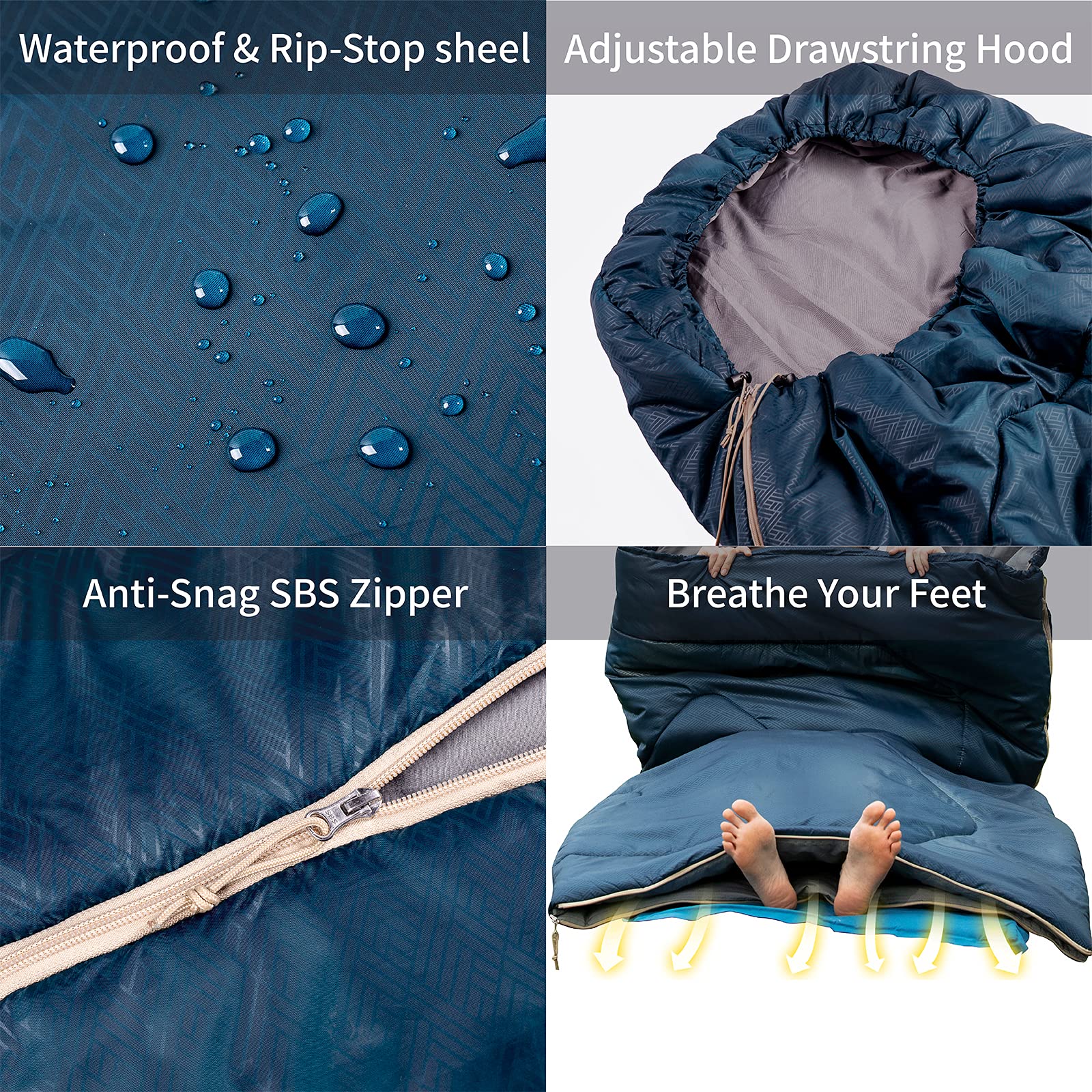 Sleeping Bags 40℉ for Adults & Kids, 87" x 40" Oversized Camping Sleeping Bag - Waterproof, Lightweight, Portable - 3 Season Warm & Cool Weather- Ideal for Hiking Backpacking Camping