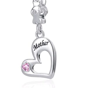 DWJSu Mother Daughter Charms Pandora Mom Charm Bracelet Heart Pink Crystal Dangle Charms for Necklace Bracelets and Charms for Gilrs Women, (DW-DMY023)