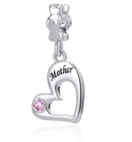 DWJSu Mother Daughter Charms Pandora Mom Charm Bracelet Heart Pink Crystal Dangle Charms for Necklace Bracelets and Charms for Gilrs Women, (DW-DMY023)