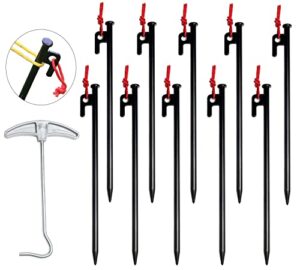 hikeman 10pc-pack steel tent stakes,7.8”/11.8” heavy duty tent pegs with stakes puller black ground nails for car camping shelter outdoor trip canopy (black 11.8 inch)