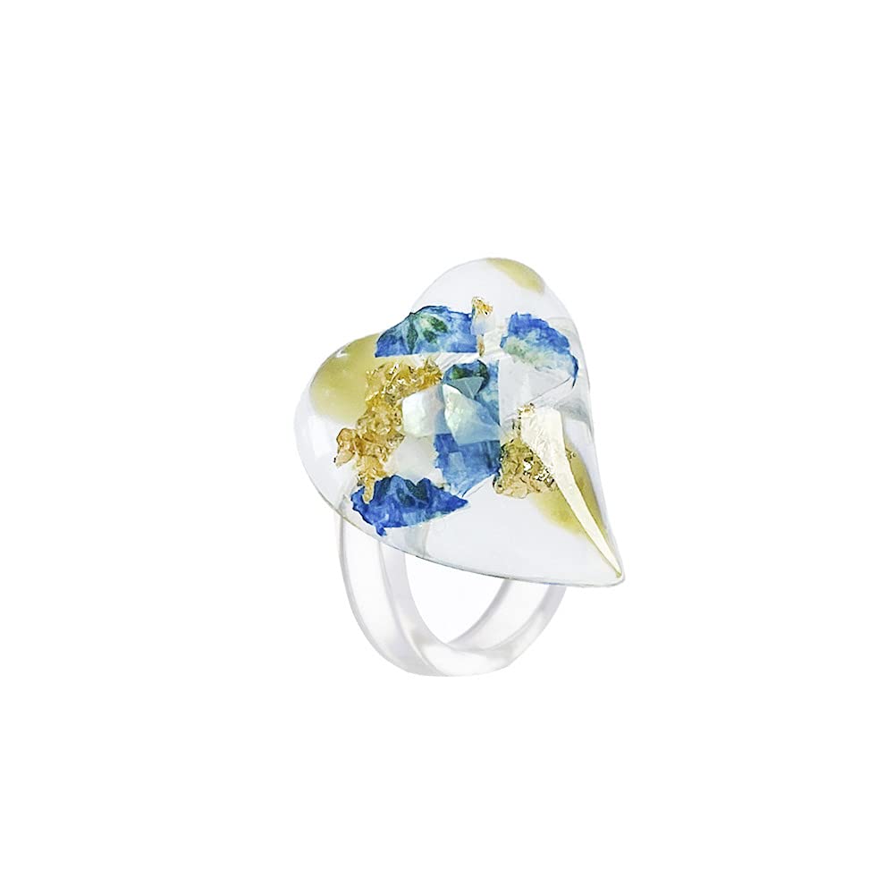 Chunky Acrylic Dried Flower Resin Rings Set Transparent Aesthetic Wide Thick Knuckle Stacking Ring for Women Colorful Beach Colorful Boho Jewelry-5pcs