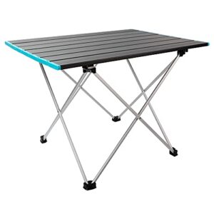 ready table small lightweight portable outdoor folding table w/aluminum hard top. useful for beaches, boating, camping & more. 16x11 portable table w/bag makes for easy travel & quick setup.