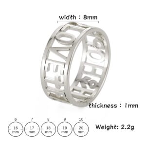 Amaxer Cross Faith Hope Love Words Stainless Steel Ring Sideways Religious Inspirational Christian Religion Finger Ring Jewelry for Women Men (Silver, 10)