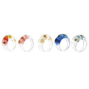 chunky acrylic dried flower resin rings set transparent aesthetic wide thick knuckle stacking ring for women colorful beach colorful boho jewelry-5pcs