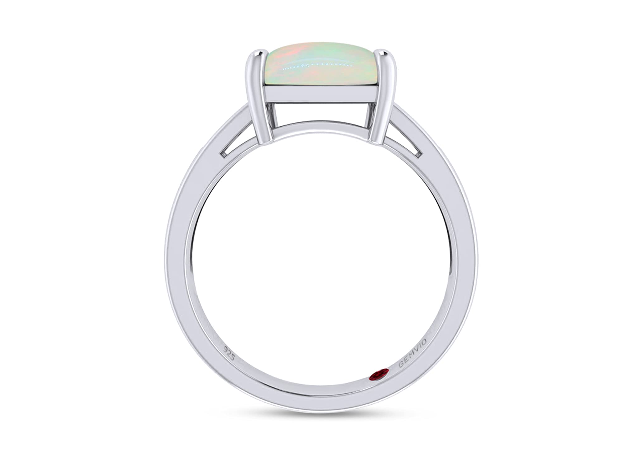 GEMVIO Collection 8MM Princess Cut Natural White Opal Gemstone & Diamond Accent Solitaire Design Ring In 14K White Gold Over Sterling Silver Engagement Wedding Ring For Women-7