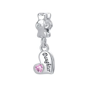 DWJSu Mother Daughter Charms Pandora Mom Charm Bracelet Heart Pink Crystal Dangle Charms for Necklace Bracelets and Charms for Gilrs Women, (DW-DMY023)