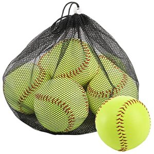 tebery 6 pack yellow sports practice softballs, 12-inch official size and weight slowpitch, unmarked & leather covered training ball for games, practice and training (yellow)