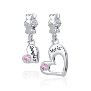 dwjsu mother daughter charms pandora mom charm bracelet heart pink crystal dangle charms for necklace bracelets and charms for gilrs women, (dw-dmy023)