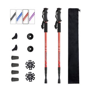 aihoye trekking poles shock absorbing adjustable hiking or walking sticks for hiking collapsible strong, 2-pc pack lightweight walking pole, all terrain accessories and carry bag (red)