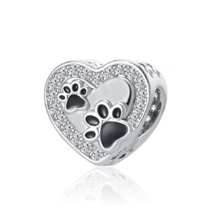 dwjsu pet dog mom cat paw print animal charms prints on my heart charm fit pandora necklace bracelet for mother's day gift