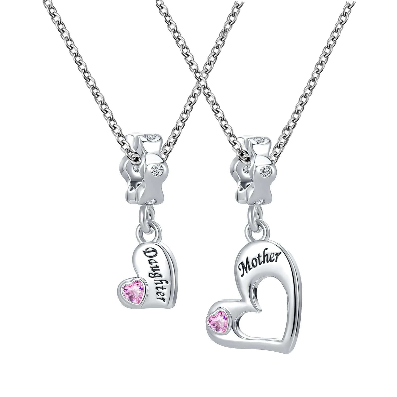 DWJSu Mother Daughter Charms Pandora Mom Charm Bracelet Heart Pink Crystal Dangle Charms for Necklace Bracelets and Charms for Gilrs Women, (DW-DMY023)