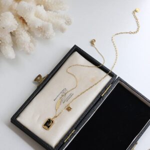 MODAGIRL Good Luck Stainless Steel 18k Gold Plated Moon Star Rectangle Pendant Necklace Retro Black Enamel Clavicle Chain