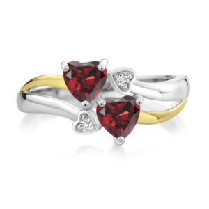 Gem Stone King 925 Silver and 10K Yellow Gold Red Garnet and White Lab Grown Diamond Ring For Women (1.22 Cttw, January Birthstone, Heart Shape 5MM, Size 7)