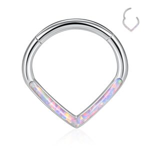 16g teardrop purple opal septum clicker ring daith earrings septum jewelry conch hoop hinged segment ring silver surgical steel nose hoop conch rook tragus helix earrings piercing jewelry 8mm