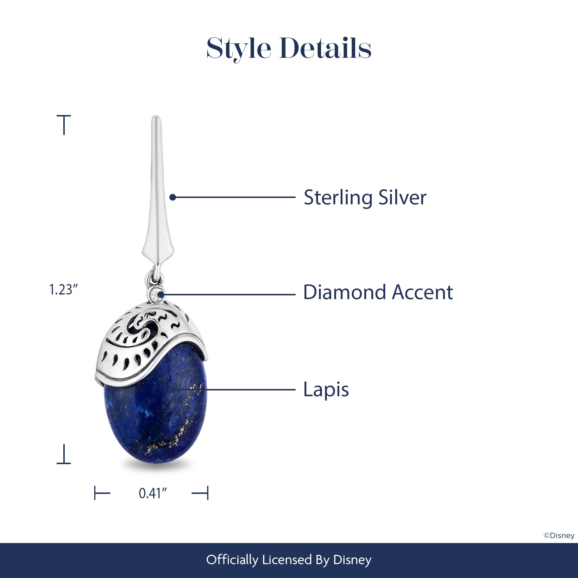 Jewelili Enchanted Disney Fine Jewelry Sterling Silver 14x10 MM Cabochon Oval Lapis and Natural White Round Diamond Accent Moana Dangle Earrings