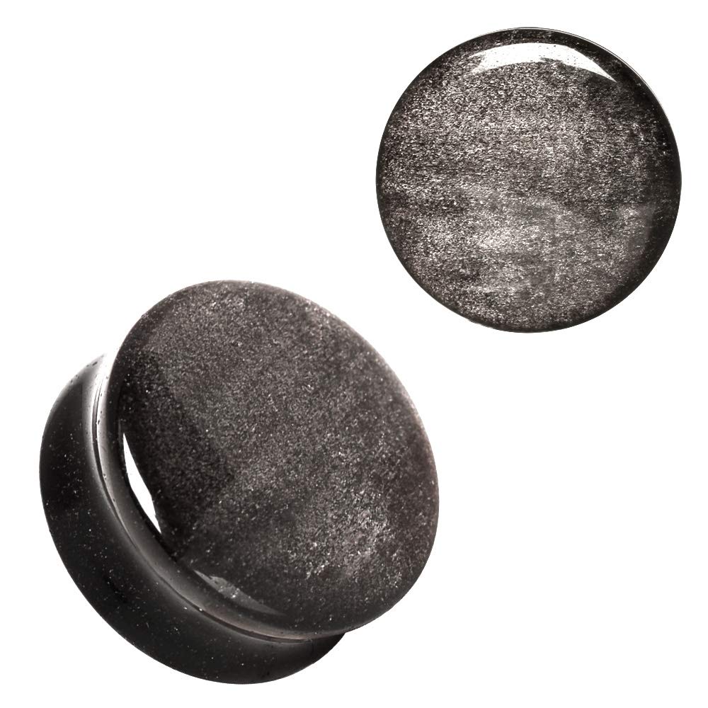 Pierced Owl Natural Silver Obsidian Stone Saddle Plug Gauges, Sold As Pair (22mm (7/8"))