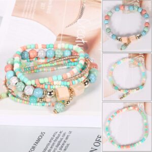 SAMOCO 9 Sets Bohemian Stackable Bead Bracelets for Women Stretch Multilayered Bracelet Set Multicolor Jewelry