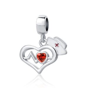 dwjsu heartbeat rn nurse cap nursing electrocardiogram heart medical charm bead fit pandora charms bracelet necklace for women