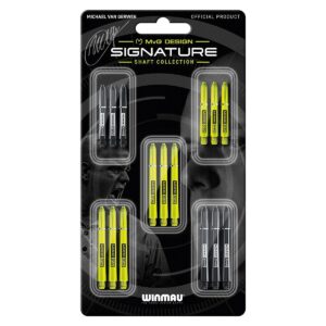 winmau mvg van gerwen signature nylon stems, strong & medium dart shafts, green & black (5 sets)