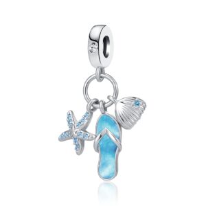 dwjsu starfish sea shell ocean beach slipperscharm blue rhinestone dangle bead charm for charms bracelet for girls women, dw-dmy037