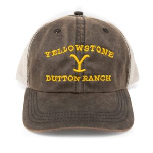 yellowstone dutton ranch logo hat - authentic brown washed design with embroidered logo - as seen on yellowstone - adjustable hook closure - officially licensed