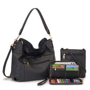 large crossbody bags ladies shoulder handbags purse and wallet set for women hobo purses black