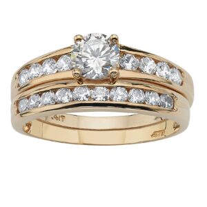 palmbeach 10k yellow gold round cubic zirconia channel set bridal ring set sizes 6-10 size 8