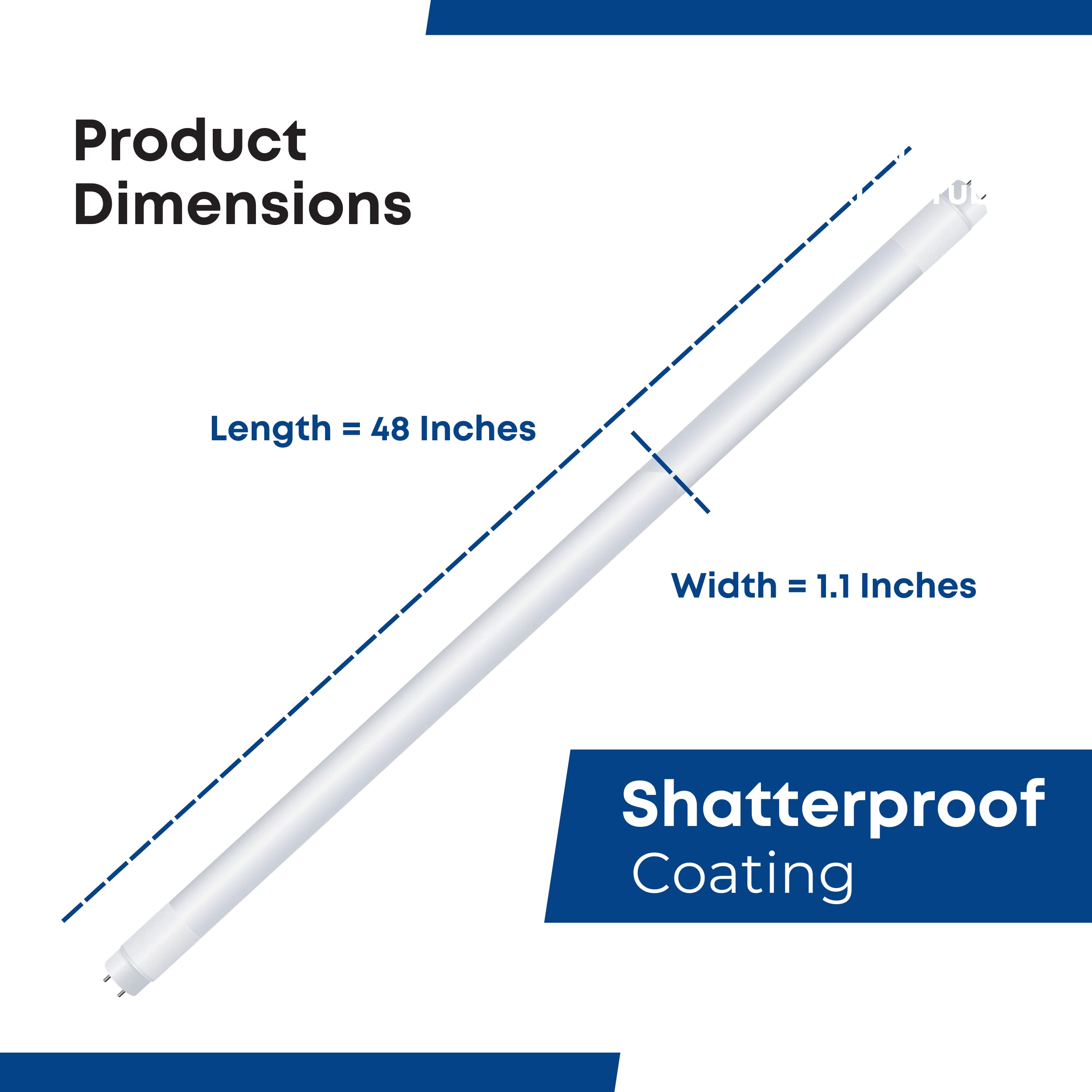 Feit Electric T848/850/B/LED/2/5 4FT T8 LED Tube Light, Type B Ballast Bypass, Ballast Removal Required, 18W=32W, 5000K Daylight, Double-End Powered, F32T8 Fluorescent Tube Replacement, UL, Pack of 10