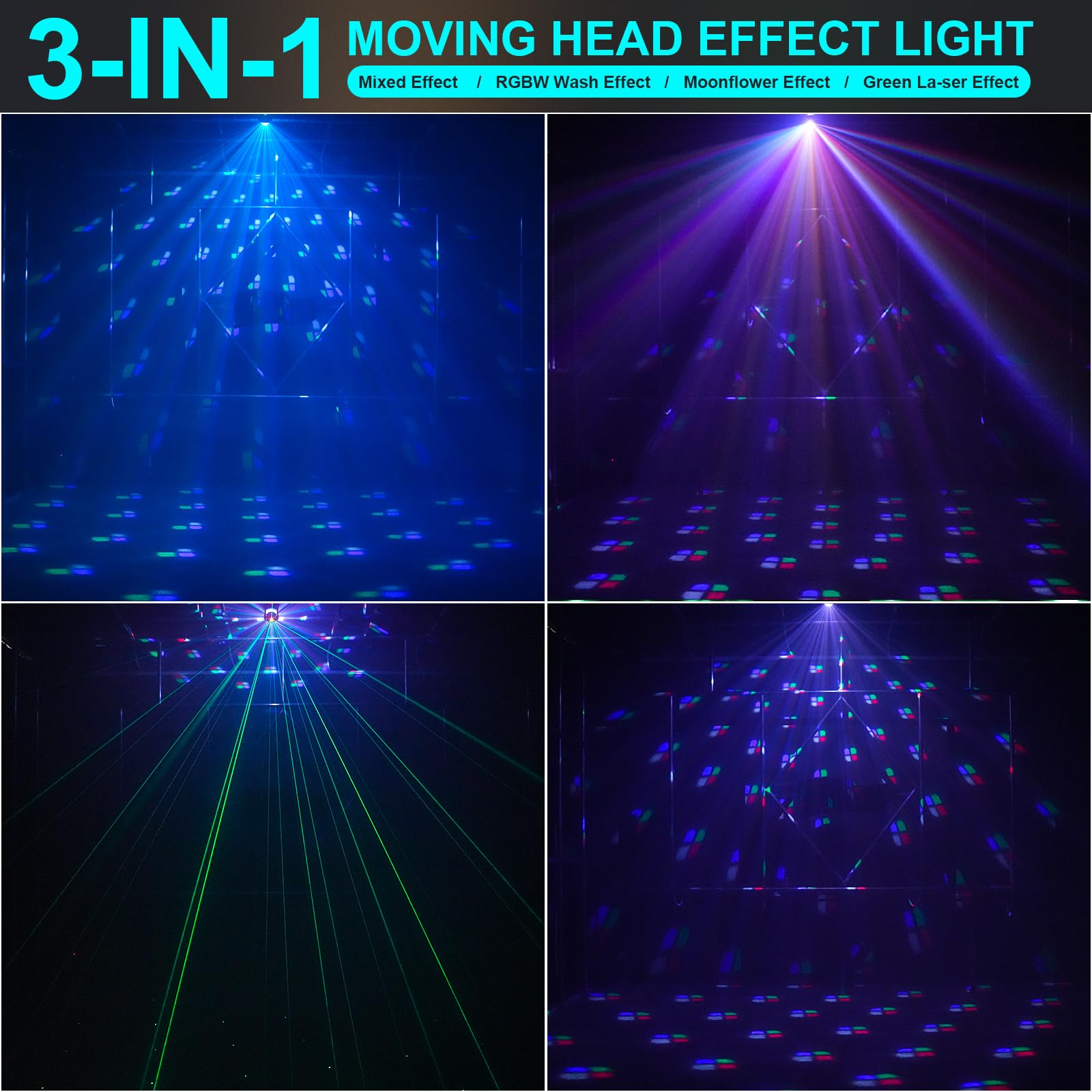 U`King LED Moving Head Light 30W Double Sided Moving Heads DJ Lights with Kaleidoscope and Stage Lighting by DMX and Sound Activated Control Spotlight for Wedding Church Live Show Bar (One Piece)