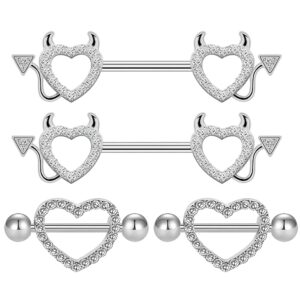 body16g czcz 2 pairs 14g heart nipple ring 316l surgical steel nipple barbell demon nipple rings body piercing jewelry cz inlay nipple piercing retainer for women men