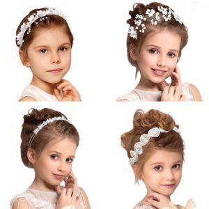 4 pieces flower girl headpiece princess white wedding hairband pearls rhinestone headdress for women girls photography