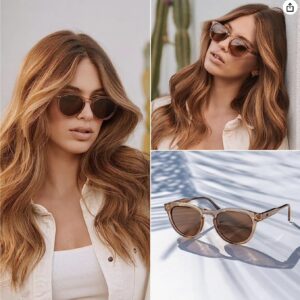 WearMe Pro Polarized Classic Round Retro Women's Sunglasses (Light Crystal Brown/Brown Lens)